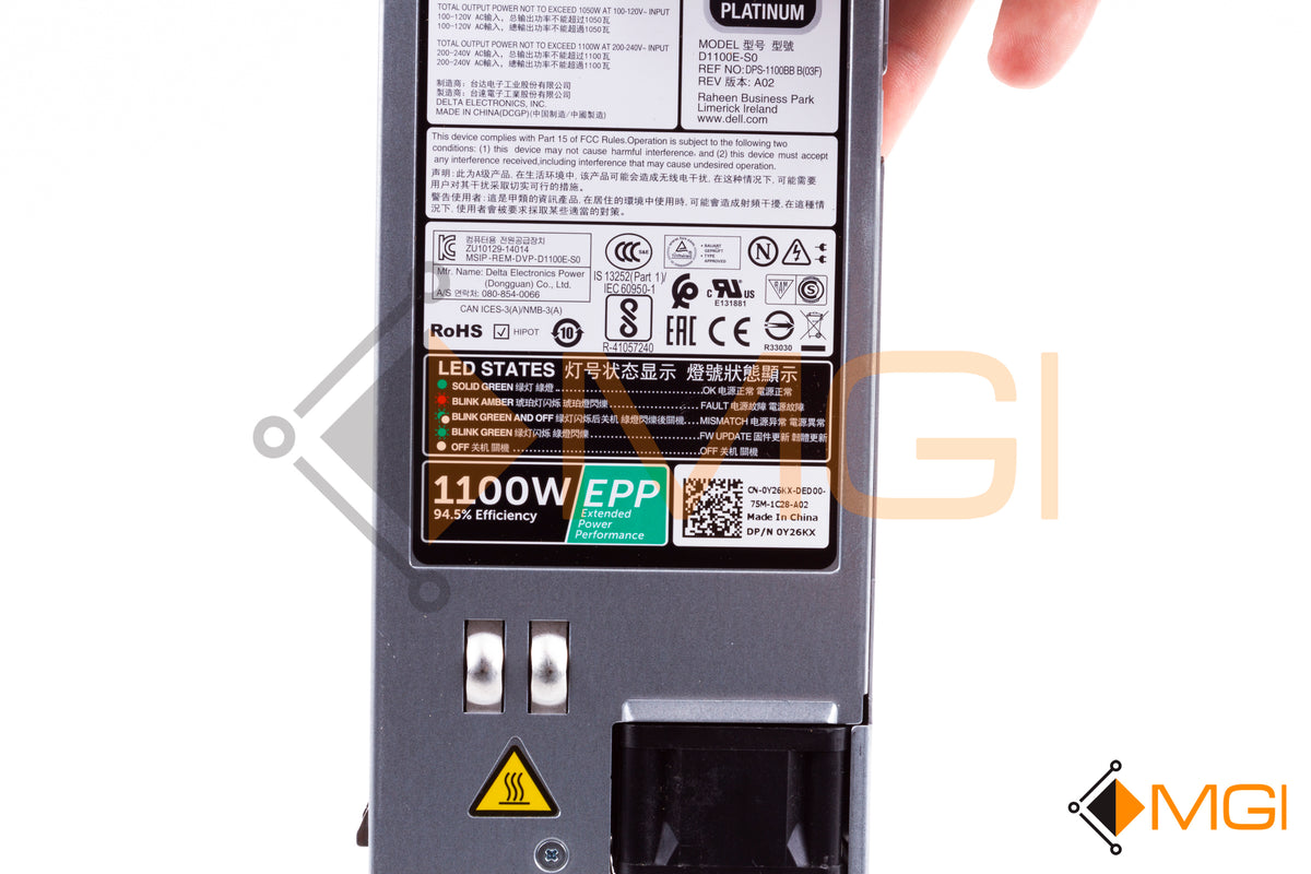 Y26KX DELL 1100W POWER SUPPLY EPP 80+ R730 - MGI – MGI